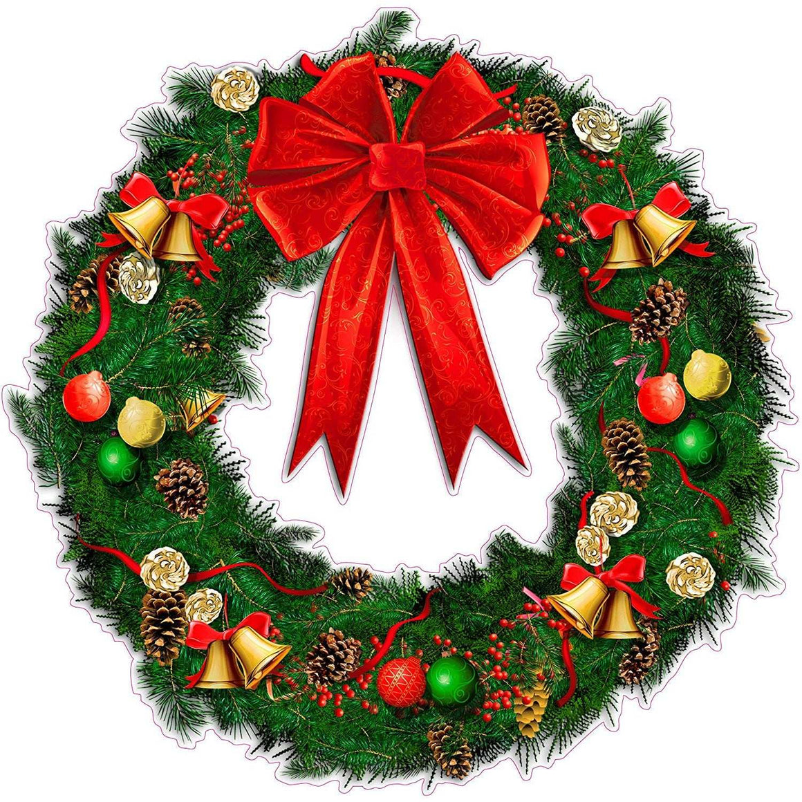 Christmas Wreath with Ribbon and Bells Wall Decor Decal | Nostalgia ...