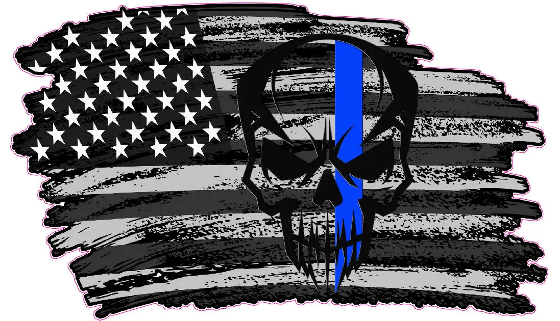 Worn American Flag thin Blue line Skull Decal | Nostalgia Decals ...