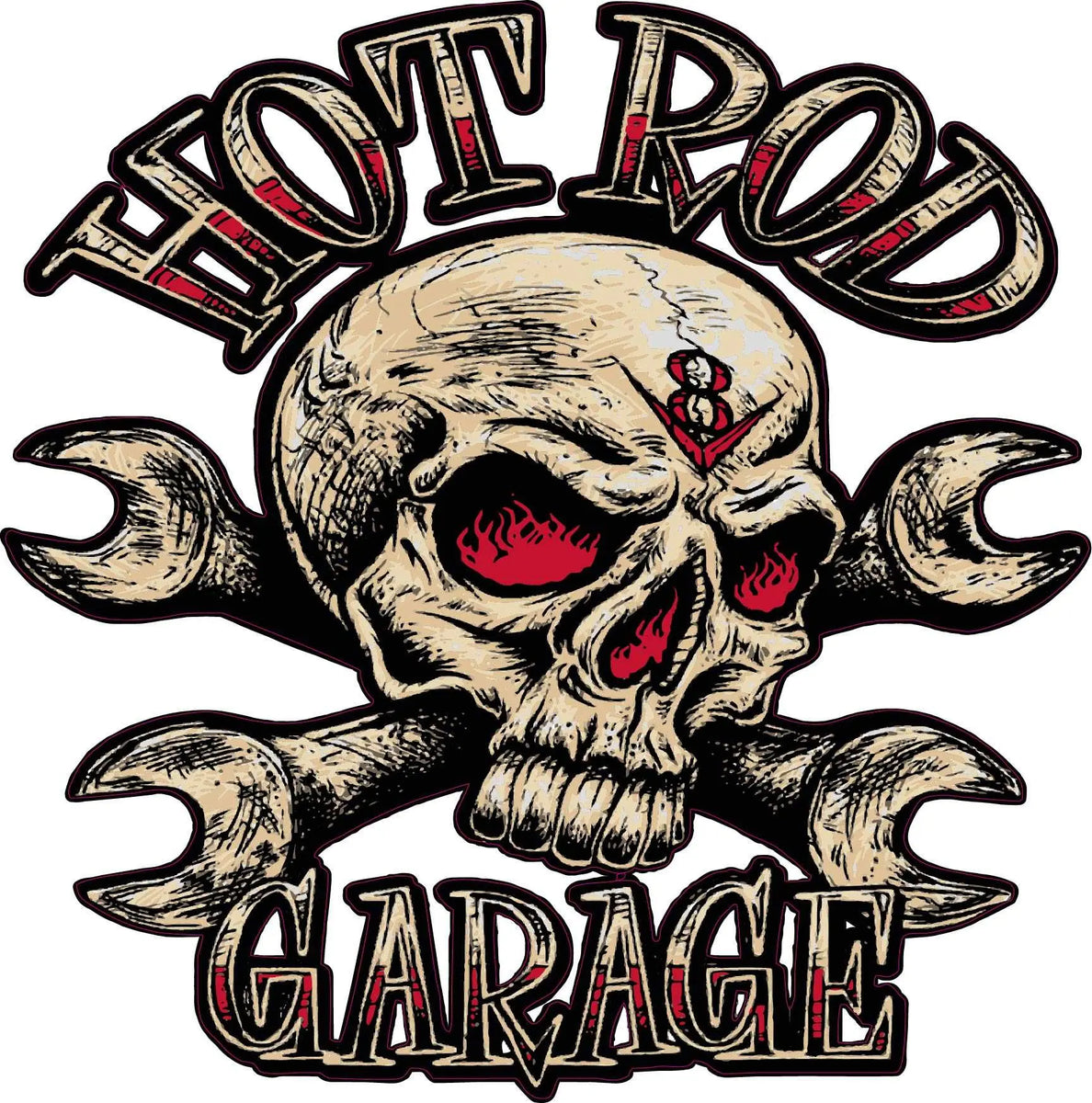 Hot Rod Garage Skull Decal | Nostalgia Decals Retro Vinyl Stickers ...