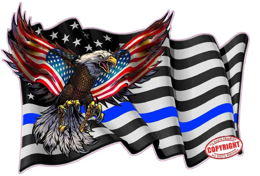 Thin Blue Line Waving American Flag License Plate | Nostalgia Decals ...