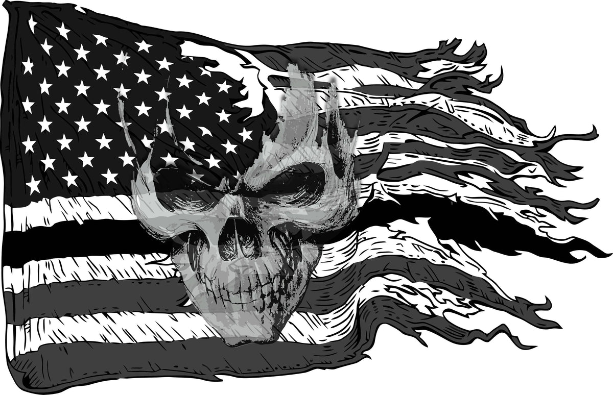 American ripped flag black & white with skull Decal | Nostalgia Decals ...