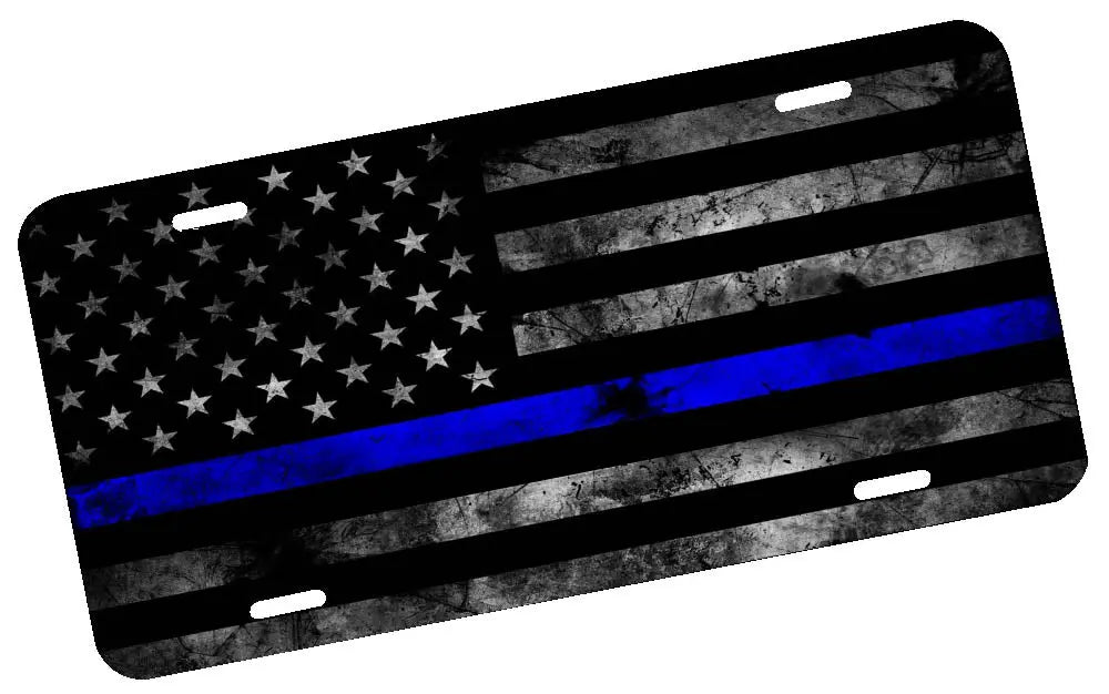 Thin Blue Line Subdued American Flag License Plate | Nostalgia Decals ...